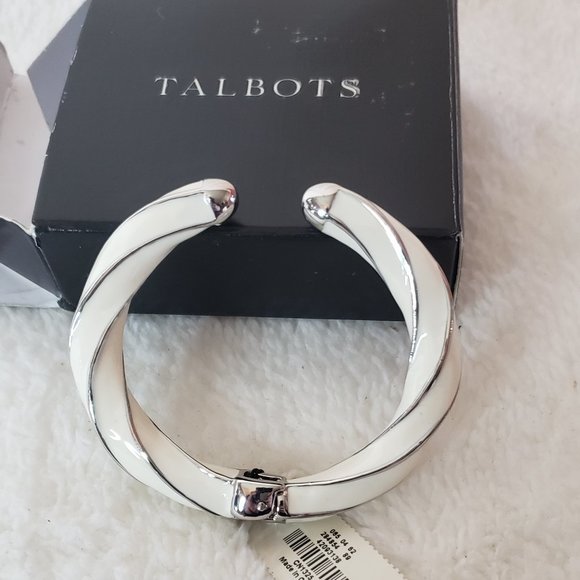 Talbots | Jewelry | Nwt Talbots White Enameled And Silver Hinged Bracelet | Poshmark